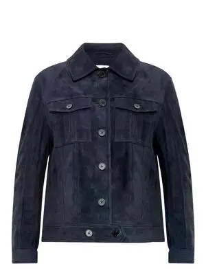 SELF-PORTRAIT Flap-pocket Suede Jacket - Blue