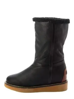 FERRAGAMO Shearling-trim Leather Boots - Black