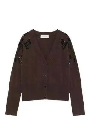 ERMANNO FIRENZE Floral-embroidered Wool Cardigan - Brown