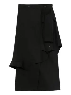 RÓHE Asymmetric Ruffled Midi Skirt - Black