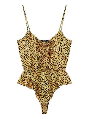 Versace Leopard-print Ruffled Bodysuit - Yellow