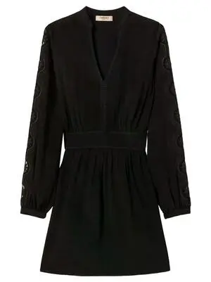 TWINSET Embroidered V-neck Mini Dress - Black