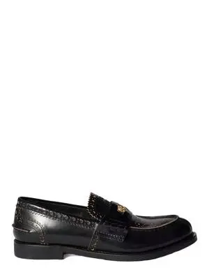Miu Miu Perforated Leather Loafers With Coin Detail - Black