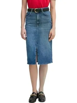 JOOP! High-waisted Denim Midi Skirt With Slit - Blue