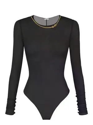 Elisabetta Franchi Mesh Long-sleeve Bodysuit - Black