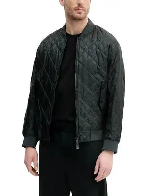 Armani Exchange Monogram Pattern Quilted Bomber Jacket - Black