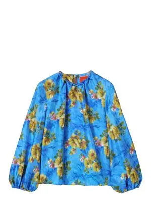 La DoubleJ Floral Balloon-sleeve Top - Blue