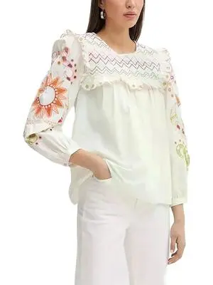 NEVER FULLY DRESSED Embroidered Ruffled Blouse - White