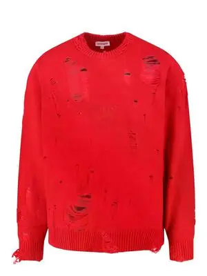 CHARLES JEFFREY Distressed Long-sleeve Sweater - Red
