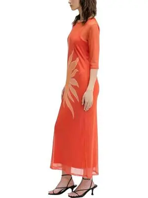 NEVER FULLY DRESSED Sun-print Mesh Maxi Dress - Orange