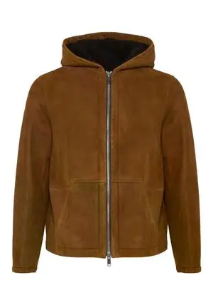 YVES SALOMON Hooded Suede Shearling Jacket - B3198 Brown