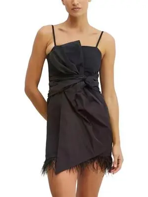 SILVIAN HEACH Bow-detail Feather-trimmed Mini Dress - Black