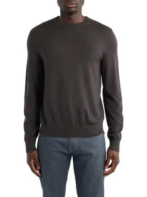 Nordstrom Italian Merino Wool Crewneck Sweater - Brown Dark Heather