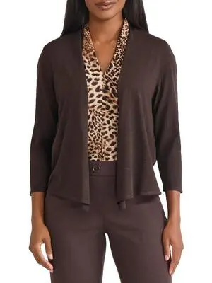 KASPER Open Front Cardigan - Rich Chocolate