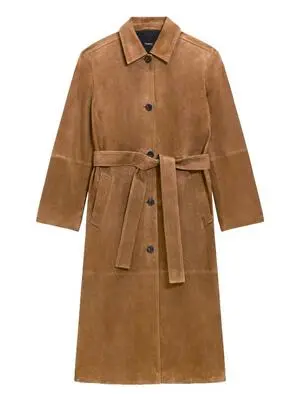 Theory Reese Belted Suede Coat Deep Tobacco
