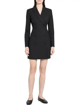 Theory Double Breasted Stretch Wool Blazer Dress - Black