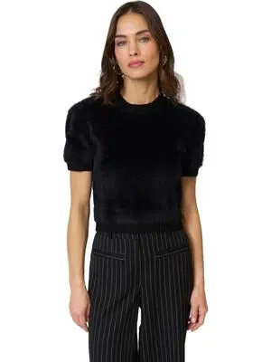 Central Park West Roman Eyelash Tee With Shoulder Pads - Black