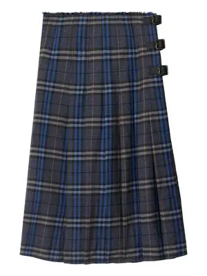 Burberry Wool Check Midi Wrap Skirt - Navy