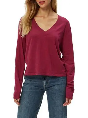 Michael Stars Brea V-neck Supima Cotton Top - Ruby