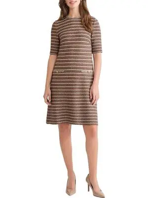 Ming Wang Braid Trim Knit A-line Dress - Warm Taupe/dark Umber/ivory