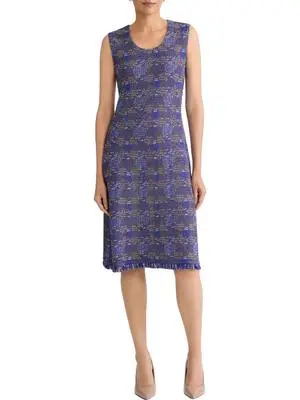 Ming Wang Tweed Sheath Dress - Sapphire Sea/drk Umbr/ivy