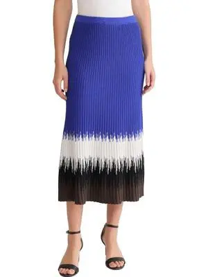 Ming Wang Ribbed Ombré Midi Skirt - Sapph Sea/tau/umbr/ivy