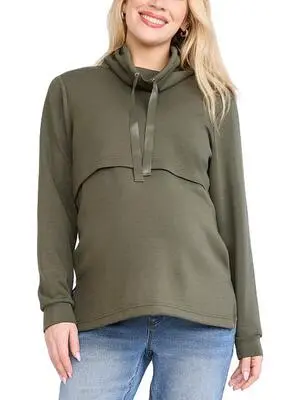 Motherhood Maternity Funnel Neck Pullover Nursing Sweatshirt - Deep Depths