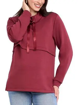 Motherhood Maternity Funnel Neck Pullover Nursing Sweatshirt - Tawny Port