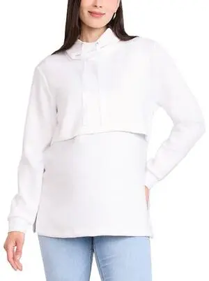 Motherhood Maternity Funnel Neck Pullover Nursing Sweatshirt - White