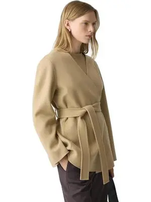 Theory Cardigan Jacket In Double-face Wool-cashmere - New Camel