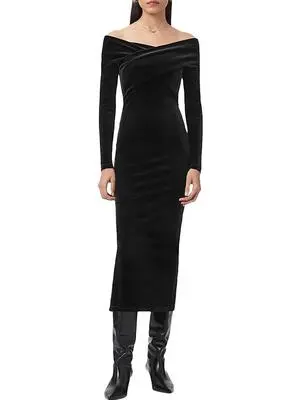 ALLSAINTS Delta Velvet Midi Dress - Black