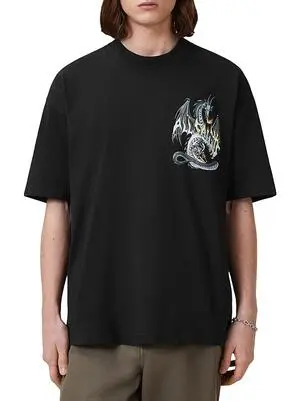 ALLSAINTS Oversized Dragon Wave Graphic Tee - Washed Black