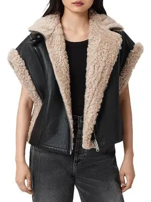 ALLSAINTS Marlin Shearling Leather Vest - Black/natural