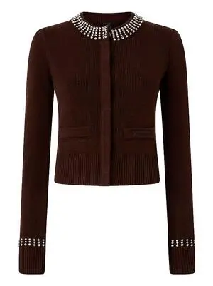 Pinko Spezzino Crewneck Cardigan Sweater - Brown