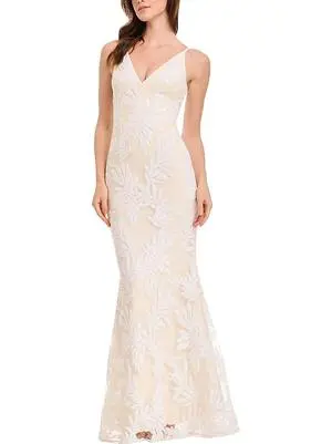 Dress The Population Floral-sequin Mermaid Gown - Ivory