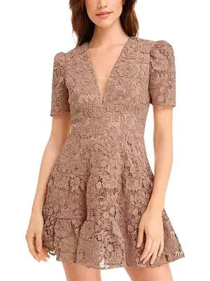 Dress The Population Hallie Lace Flared Dress - Warm Taupe