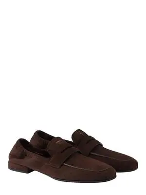 Prada Shuffle Antiqued Suede Loafers - Brown