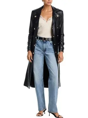 L'Agence Celina Leather Trench Coat - Black
