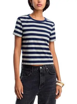 Denimist Striped Baby Tee - Light Heather Gray/navy Wide Stripe