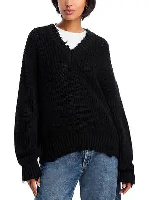 DENIMIST Distressed V-Neck Sweater