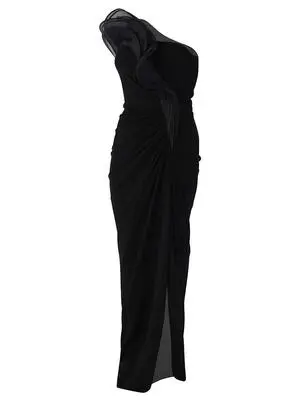 GAURAV GUPTA One-Shoulder Draped Ruffle Gown