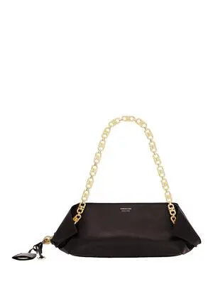 FERRAGAMO Scarf Smooth Leather Gancio Shoulder Bag - Dark Brown