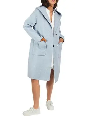 BELLE & BLOOM Wool-blend Hooded Coat - Light Blue
