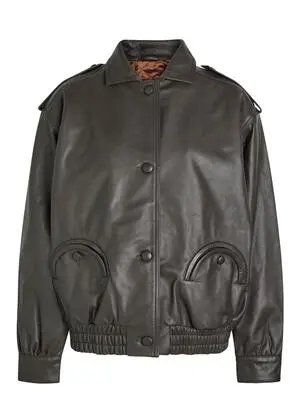 BLAZÉ MILANO Ares Charlie Leather Bomber Jacket - Black