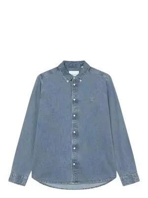 LES DEUX Embroidered Denim Shirt - Blue