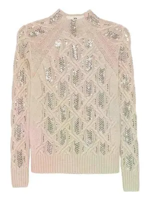 Ermanno Scervino Cable-knit Sequin-embellished Sweater - Neutrals