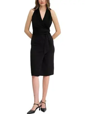 SANDRO FERRONE Wrap-neck Sleeveless Midi Dress - Black