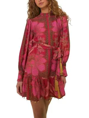 Farm Rio Patterned Mini Dress With Tassels - Pink