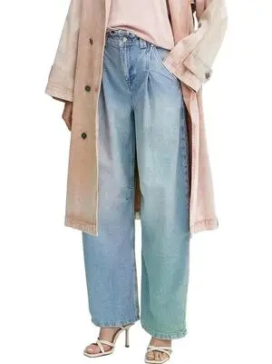 BOSS Pleated Wide Leg Jeans - Blue