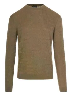 Emporio Armani Diamond-Pattern Crew Neck Sweater Brown